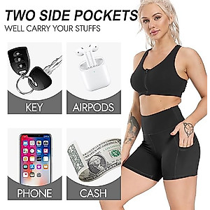 CAMPSNAIL 4 Pack Biker Shorts Women – 5"/8" High Waist Tummy Control Workout Gym Yoga Running Compression Shorts with Pockets