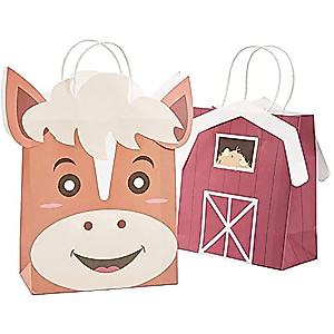 Barnyard Animal Kraft Paper Gift Bags with Handles (16 Pack)