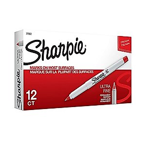 Sharpie 37002 Permanent Markers Ultra Fine Point Red Dozen