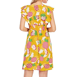 Padaleks Dresses for Women Casual Summer Chiffon Floral Printed Sleeveless Party Mini Dress Ruffle Beach Sundress