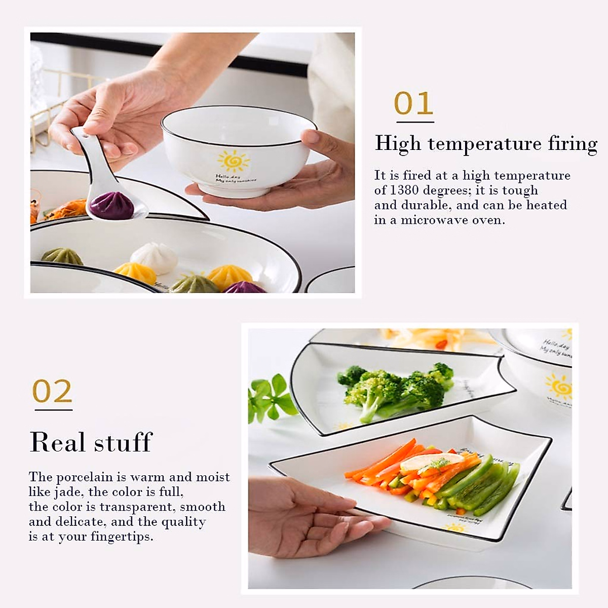 Dinnerware Set for 8 People Porcelain Tableware Dinner Sets White Plates and Bowls Sets Square Soup Dessert Plates Service Restaurant Kitchen and Family Party Use (Color : Package 4) (Package 1) (Pa