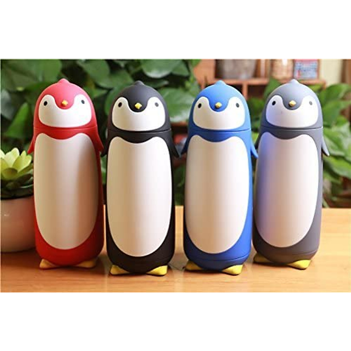 ChezMax Penguin Vacuum Thermos Stainless Steel Water Bottle Travel Mug Flask for Kids Children Student 9.5oz blue