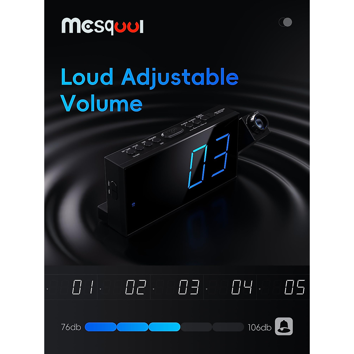 Digital Projection Alarm Clock for Bedroom, Large LED Alarm Clock with Projection on Ceiling Wall, 350°Projector,Dimmer,USB Charger, Battery Backup Loud Dual Alarm Clock for Heavy Sleeper Kids Elderly