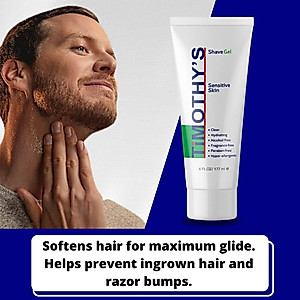 Timothy's Unscented Shave Gel 3 oz. travel size, Alcohol Free, Paraben Free, Fragrance Free, Clear and transparent visability, SLS Free, Sensitive Skin, Dermatology tested