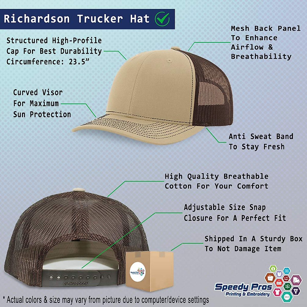 Custom Richardson Trucker Hat Jesus Christ on The Cross Embroidery Polyester Mesh Baseball Cap Snaps Khaki/Coffee Design Only
