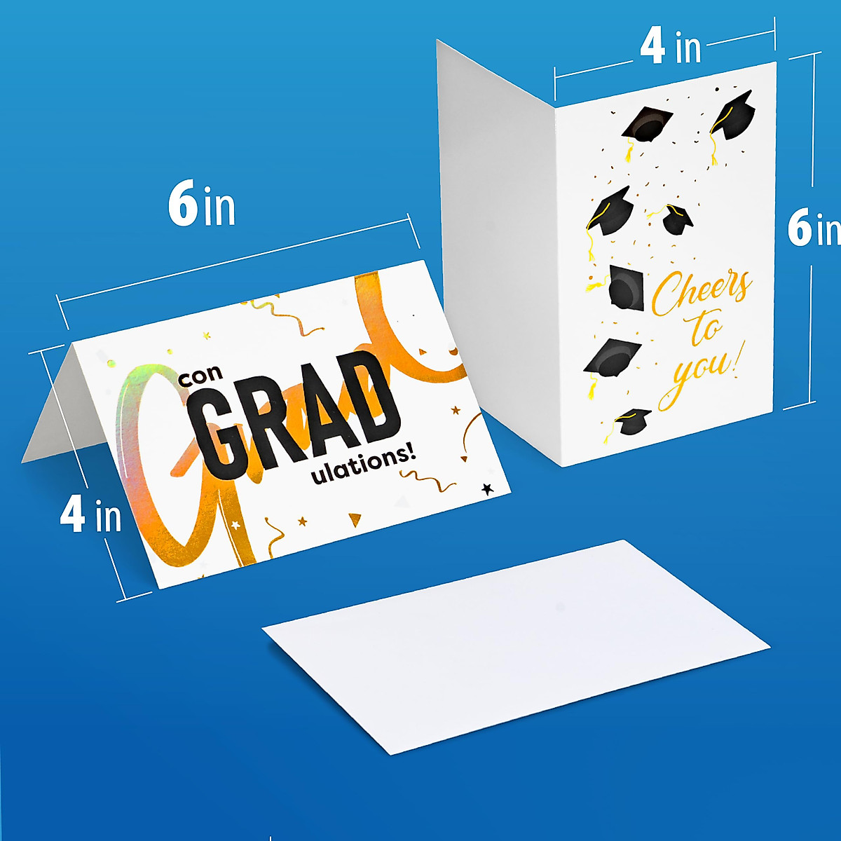 24 Pack Gold Foil 2024 Graduation Cards Bulk with Envelopes & Stickers - Variety of 6 Artist-Rendered Designs - Perfect for College & High School Graduation Gifts and Party Supplies.
