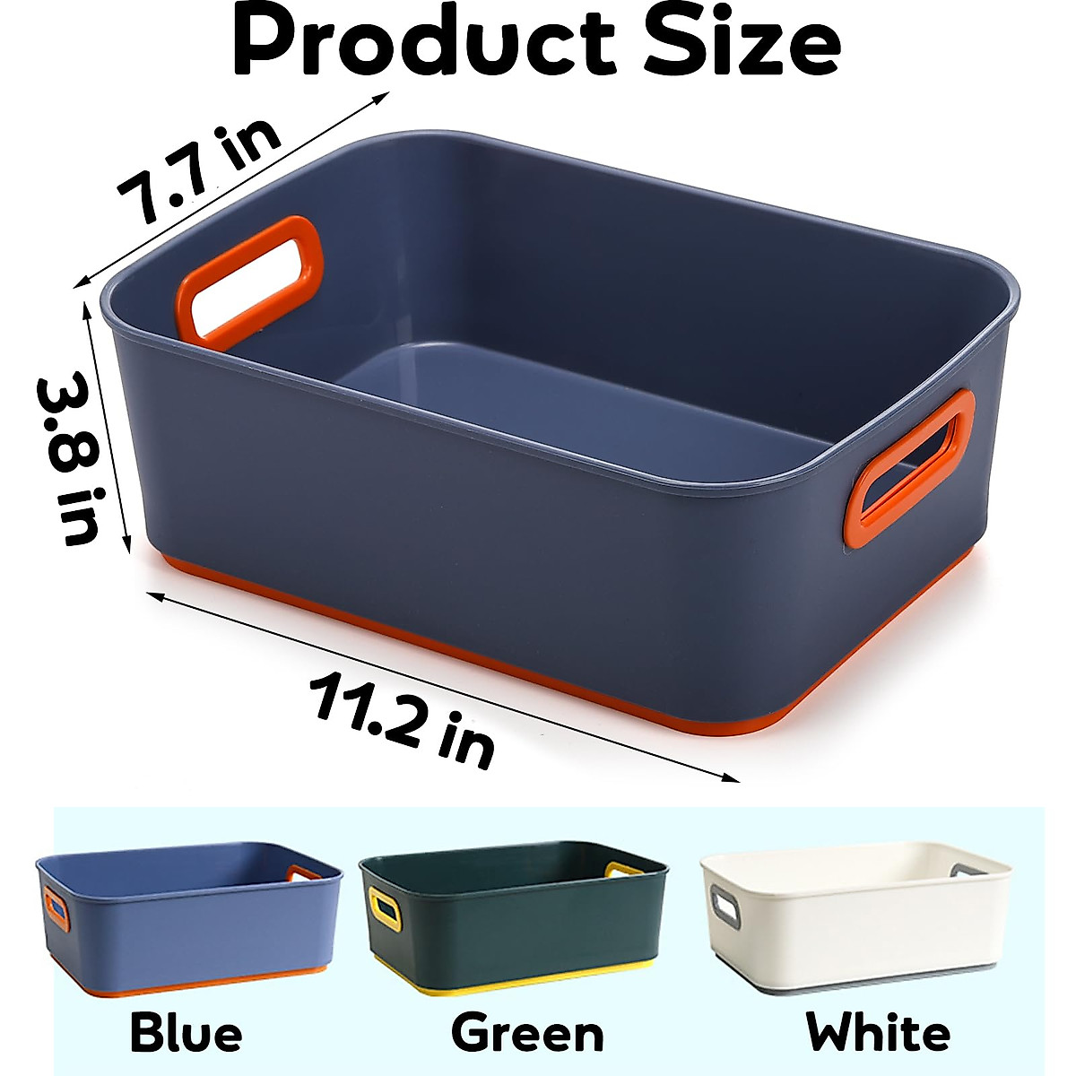 Youeon 3 Pack Plastic Storage Basket with Handle, 10 x 8 x 4 Inches Plastic Storage Bins, Plastic Storage Containers, Shelf Baskets for Laundry Room, Bedroom, Pantry, Office, Classroom