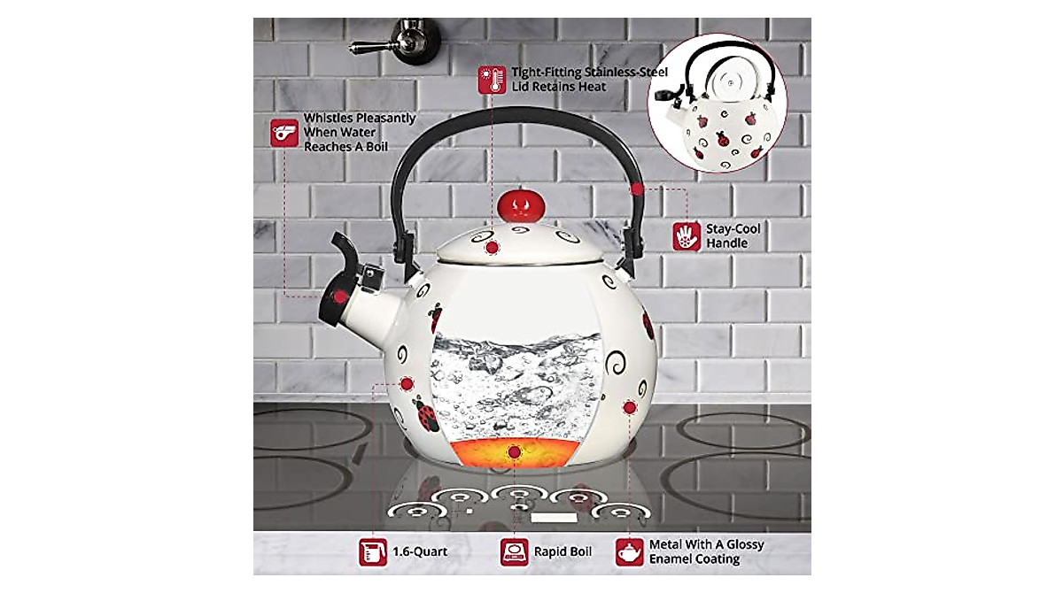 Cute Ladybug Tea Kettle - Whistling Enamel Teapot