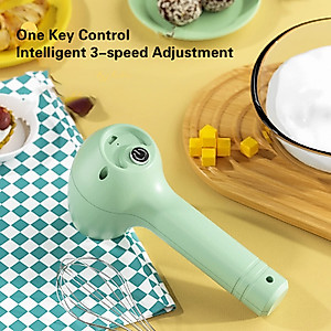 MOSHOU Cordless Hand Mixer, 3 Speed Electric Whisk USB Rechargeable Handheld Electric Mixer, 304 Stainless Steel Beaters & Whisk, for Lattes, Butter, Cakes,Egg, Milk, Cookies (Green)