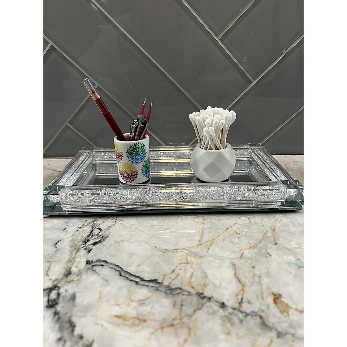 Home Haven Decorative Qtip Holder - Classic White Oval Design - Q Tip Holder for Bathroom, Floss Pick Holder, Flosser Holder, Q-tip Holder, Q Tips Holder, Qtips Holder, Adorable 2" Qtip Jar