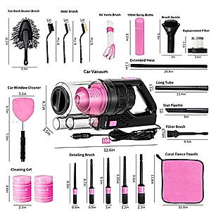 Viewsun 17pcs Car Cleaning Kit, Pink Car Interior Detailing Kit with High Power Handheld Vacuum, Detailing Brush Set, Windshield Cleaner, Cleaning Gel, Complete Auto Accessories for Women Gift