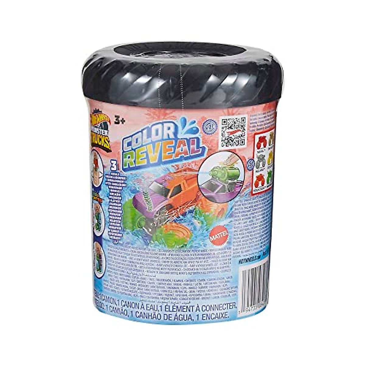 Hot Wheels Monster Trucks Color Reveal Truck with Clip-On Water Tank, 1 Toy Truck with Surprise Reveal (Styles May Vary)