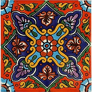 6x6 4 pcs Taretan Talavera Mexican Tile, Multicolor
