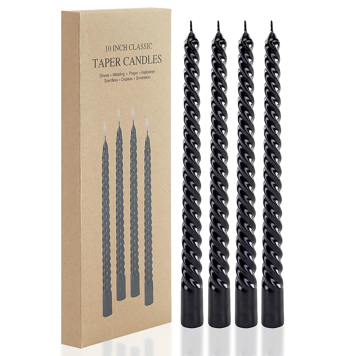 Walk Diary Halloween Candles Non-Toxic Candles Thread Design Candle Sticks 10 inches Black Taper Candles Set of 4 Ture Dripless Halloween Candlesticks Smokeless Clean Burning Black Candles