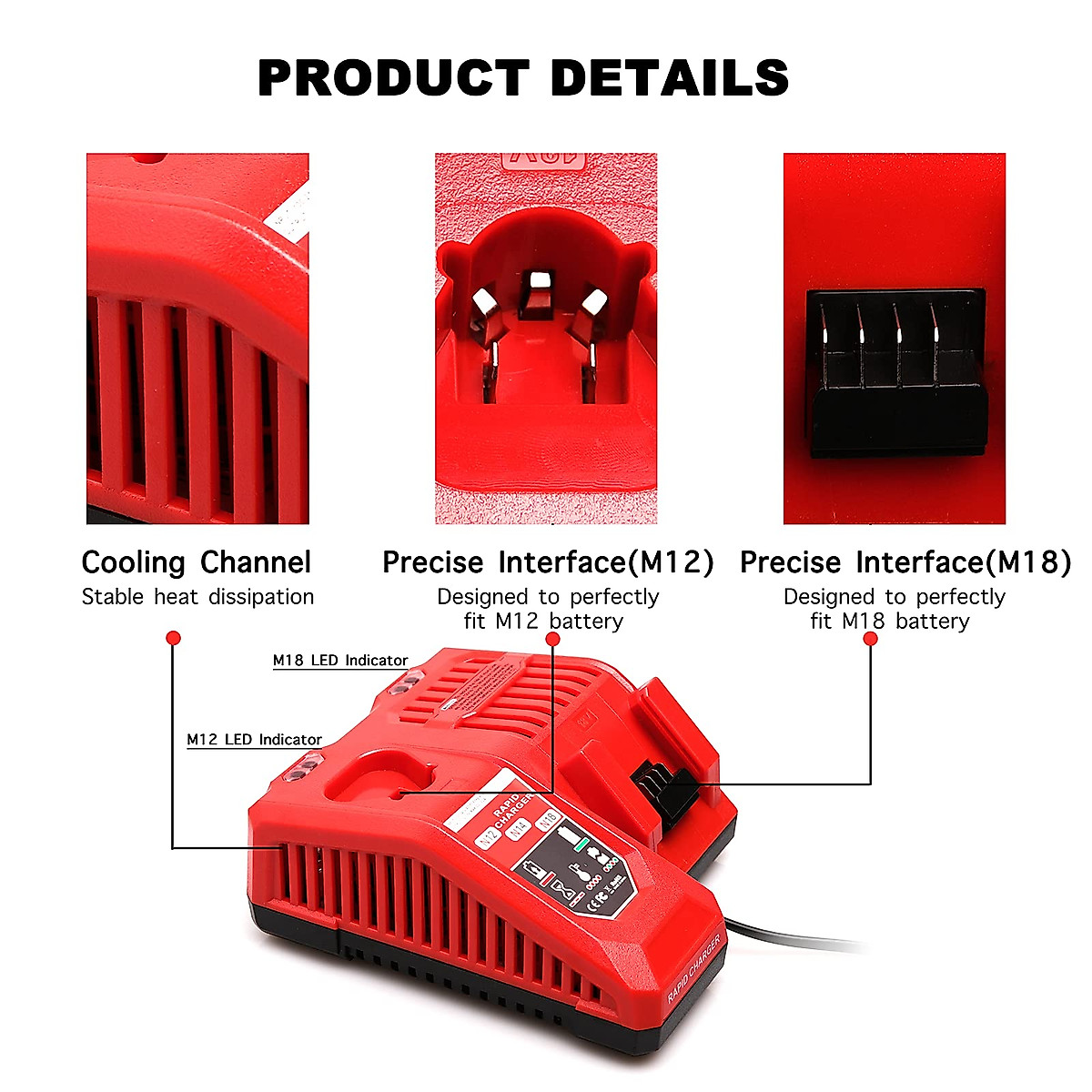 Lilocaja M12 & M18 Multi-Voltage Battery Charger Replacement for Milwaukee M18 Battery Charger 48-59-1812, Compatible with Milwaukee M12 12V and M18 18V Lithium-ion Battery 48-11-2420 48-11-2401