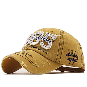 Washed Baseball Cap for Men Women Adjustable Distressed Denim Hat Dad Hat Trucker Hat (Yellow) 6 3/4-7 1/2