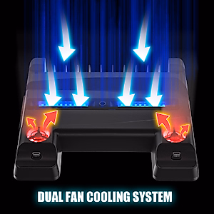HEATFUN PS5 Charger Stand with Cooling Fan, 3 Levels Adjustable Speed, 12 Game Rack Organizer, Dual USB Ports, LED Indicator, Compatible with Disc and Digital Versions