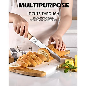 Hinye Bread Knife Professional Grade 8-Inch Serrated Edge Cake Knife, High Carbon Stainless Steel Bread Cutter for Homemade Bread (Autumn Yellow)