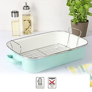 Martha Stewart Thayer 16" Enamel On Steel Roaster Pan w/Stainless Steel Rack - Martha Blue