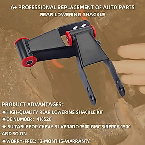 Dasbecan 2 Inch Suspension Rear Lowering Shackle Kit Compatible with Chevy Silverado GMC Sierra 1500 C1500/C2500 1988-2018 Replace# 410520