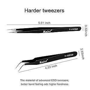 Kaisi Professional Electronics Opening Pry Tool Repair Kit with Metal Spudger Non-Abrasive Carbon Fiber Nylon Spudgers and Anti-Static Tweezers for Cellphone iPhone Laptops Tablets and More, 20 Piece