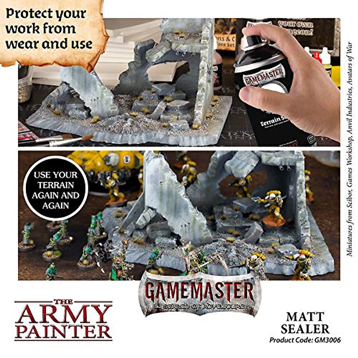 The Army Painter GameMaster - Terrain Sealer: Matt Sealer, (10 Ounce) - Matte Spray Paint Primer with Matte Filler Primer for Crafts, Dungeon Dragon Terrain Tiles, & Tabletop Wargaming Scenery.