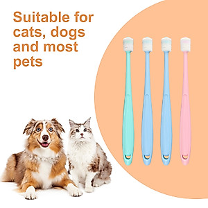4 Pack Dog Cat Toothbrush Silicone 360 Degree Pet Tooth Brush Small Puppy Kitten Toothbrushes Soft Bristles Head Prevent Bad Breath Dental Care Plaque Off Teeth Deep Clean Kit for Dogs Cleaning Mouth
