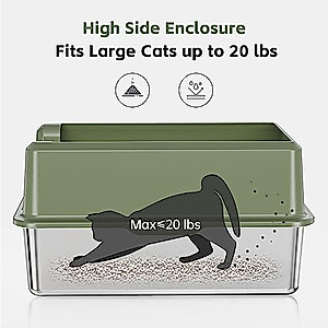 Stainless Steel High Side Cat Litter Box, Enclosed Large Litter Box for XL Big Cats, Easy Clean Metal Kitty Litterbox with Scoop