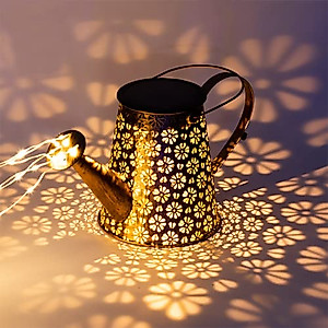 Nibobeso Outdoor Solar Watering Can with Lights Garden Decor Solar Powered Waterproof LED Decorative Retro
