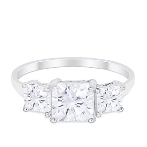 Blue Apple Co. Simulated Cubic Zirconia Size-9 3 Stone Wedding Engagement Ring Princess Cut Round CZ 925 Sterling Silver