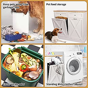 TOLEAD Farmhouse Style Kitchen Trash Cabinet, Double Tilt Out Trash Can Cabinet with Barn Door, Solid Wood Tabletop, Pet Proof, Odor Blocking, Laundry Cabinet Keep Clean