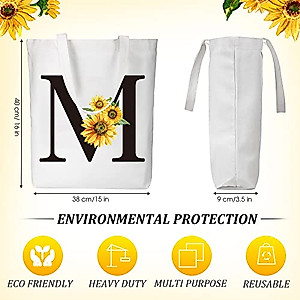Initial Canvas Tote Bag, Letter Tote Monogrammed Gift for Women Sunflower Personalized Shopping Bag Birthday Christmas Gift ( Letter M)
