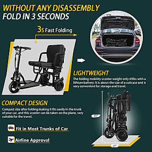 New Upgrade Folding Mobility Scooters, Lightweight Scooter Mobility for Adults, No Assembly Required, 20Miles Mobility Scooters for Adults, 3 Wheel Lightweight Mobility Scooter