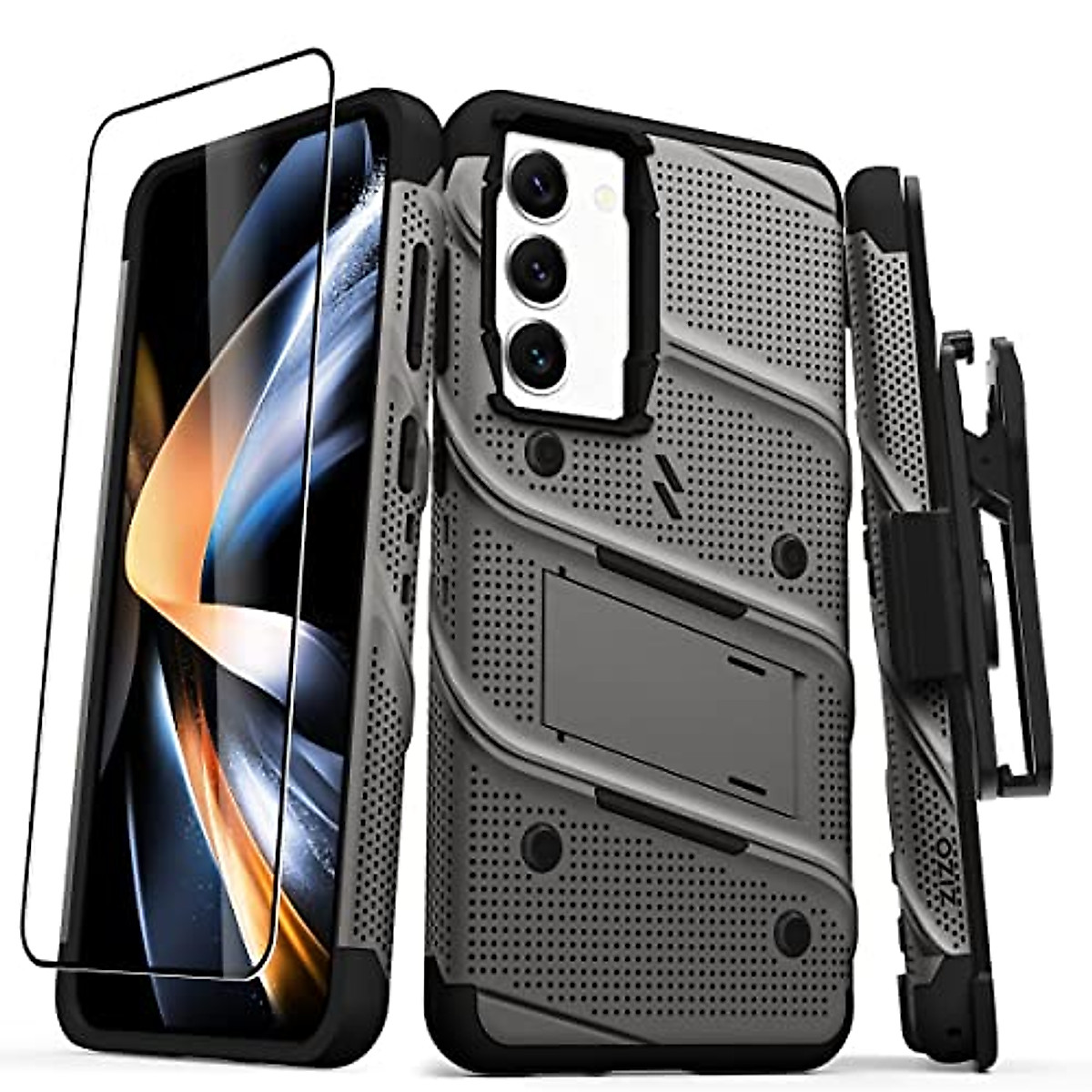 ZIZO Bolt Bundle for Galaxy S23 Plus Case with Screen Protector Kickstand Holster Lanyard - Gun Metal Gray