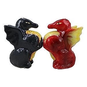 Ebros Gift Red Fire And Black Smoke Dueling Dragons Couple Ceramic Salt Pepper Shakers Set Figurines As Fantasy Mythical Magic Dungeons And Dragon Gothic Accent Decor