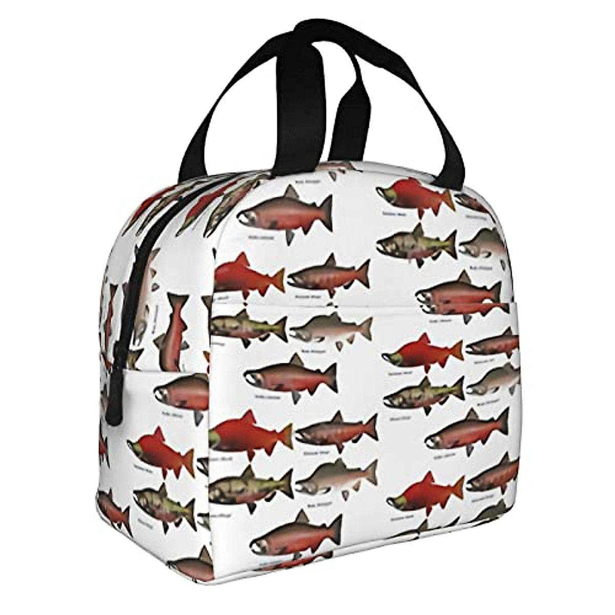 ASEELO Salmon Print Insulated Lunch Box Bag Portable Aluminum Foil Thickened Lunch Bag With Rice Tote Bag