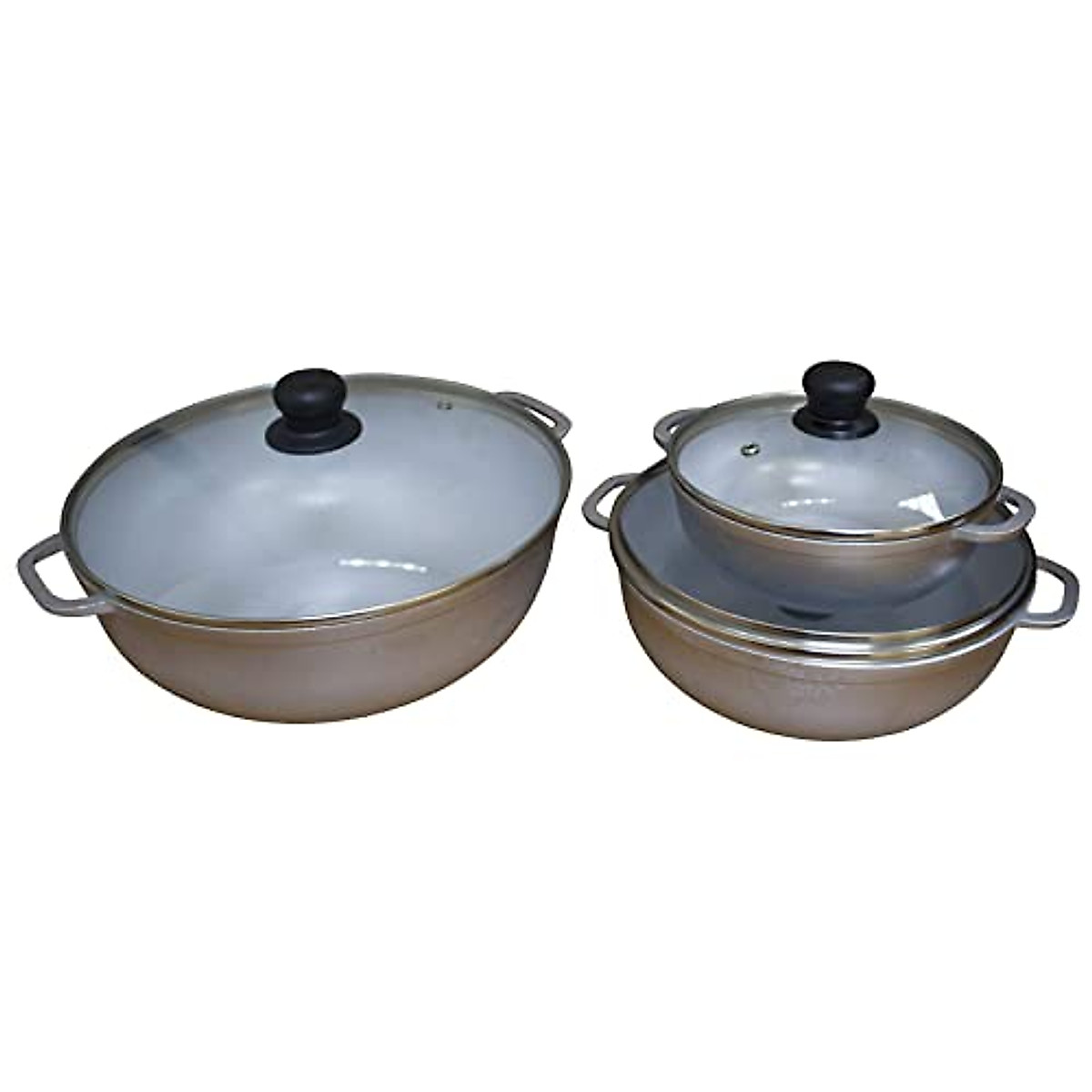 IMUSA USA Traditional Colombian Natural Caldero Glass Lid & Steam Vent 3-Piece (1.4/3.4/6.6) Quart, Silver (Dutch Oven Set)