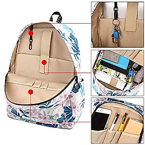 mygreen Backpacks for Kids, Flowers and Leaves Backpack Light Daypack School Bag Shoulder Bags Handbag White-Medium