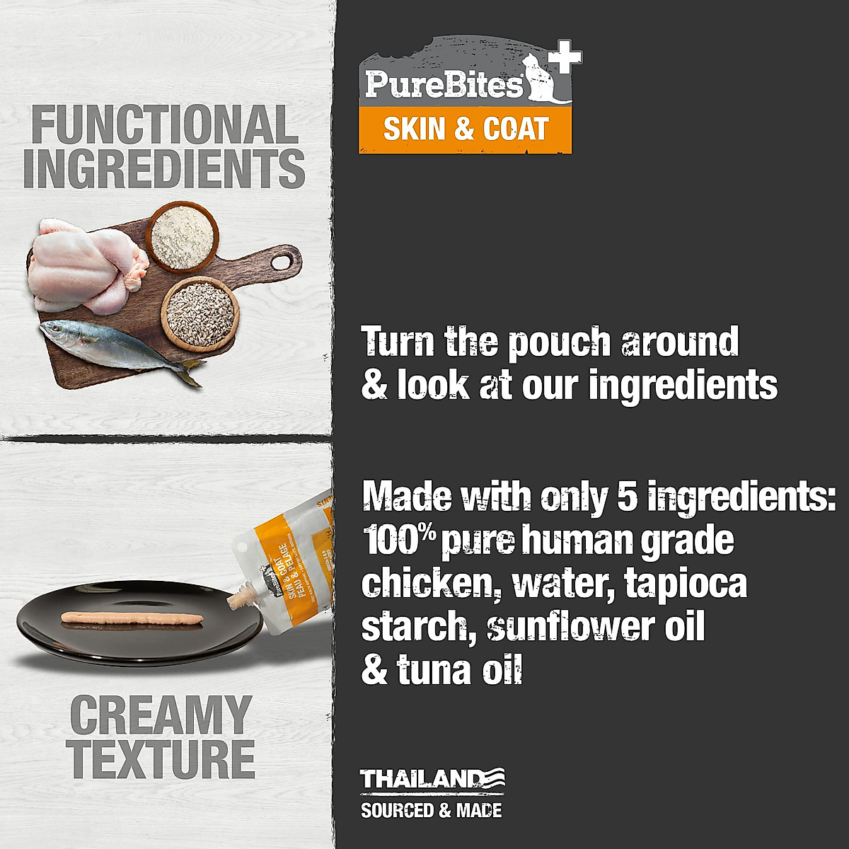 PureBites+ Skin & Coat Squeezables for Cats, only 5 Ingredients, case of 15