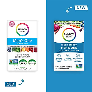 Rainbow Light Mens One Multivitamin, Men's Daily Multivitamin Provides High-Potency Immune Support, With Vitamin C, Vitamin D and Zinc, Vegetarian, 60 Count