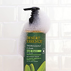 Desert Essence Thoroughly Clean Face Wash for Oily Skin, 8.5 fl oz (2 Pack) Gluten Free, Vegan, Non-GMO Gentle Daily Cleanser - Tea Tree Oil, Organic Lavender & Chamomile to Remove Dirt, Oil & Makeup