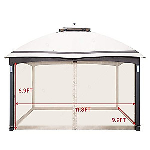 EasyLee Gazebo Universal Replacement Mosquito Netting 10x12, 4-Panel Screen Walls for Outdoor Patio with Zipper, Mosquito Net for Tent Only (Beige)