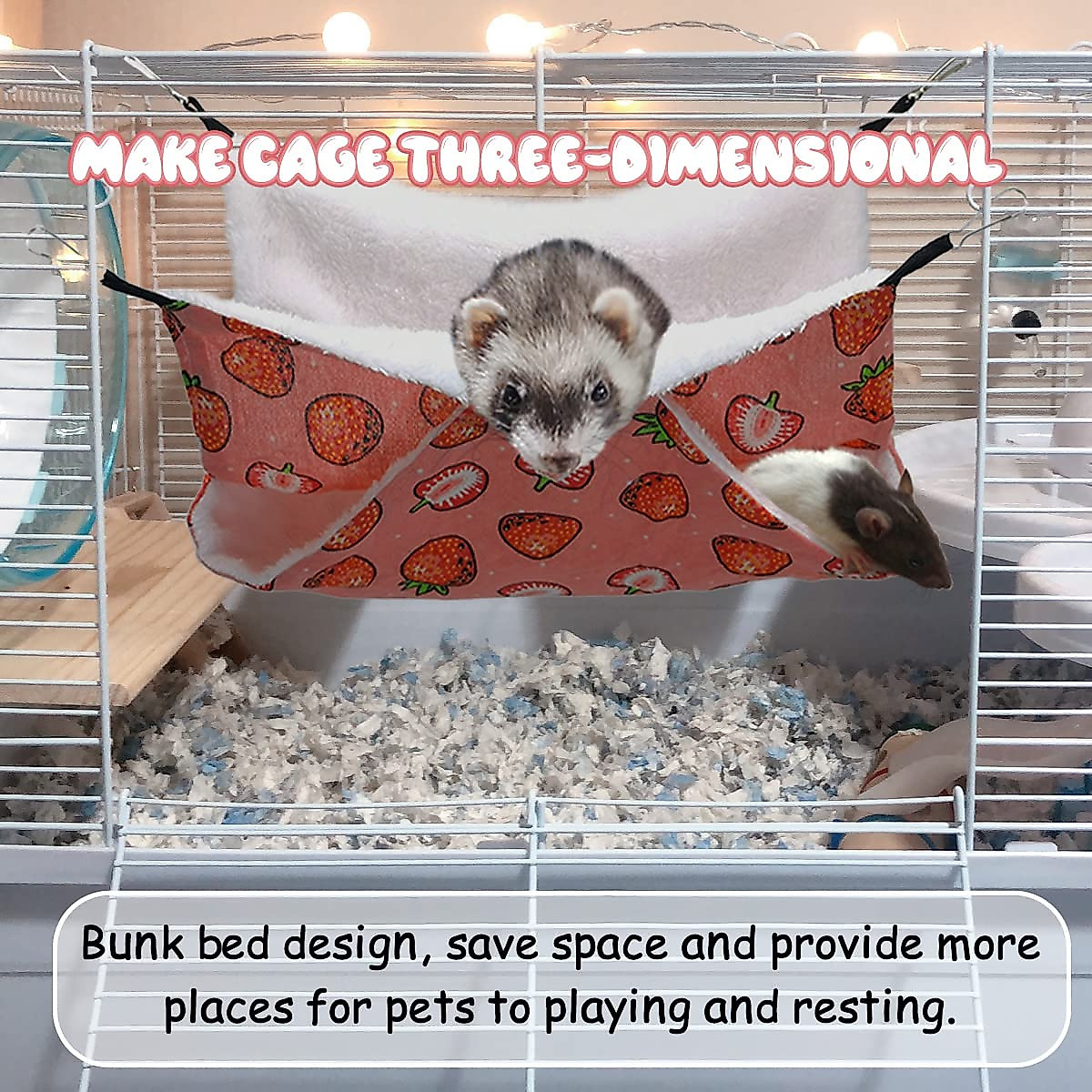 LYART Guinea Pig Rat Ferret Hammock and Warm Bed Small Pet Hideout Tunnel Cave Hanging Bunkbed Hammock Cage Toy for Hamster Sugar Glider Squirrel (1.Hammock)