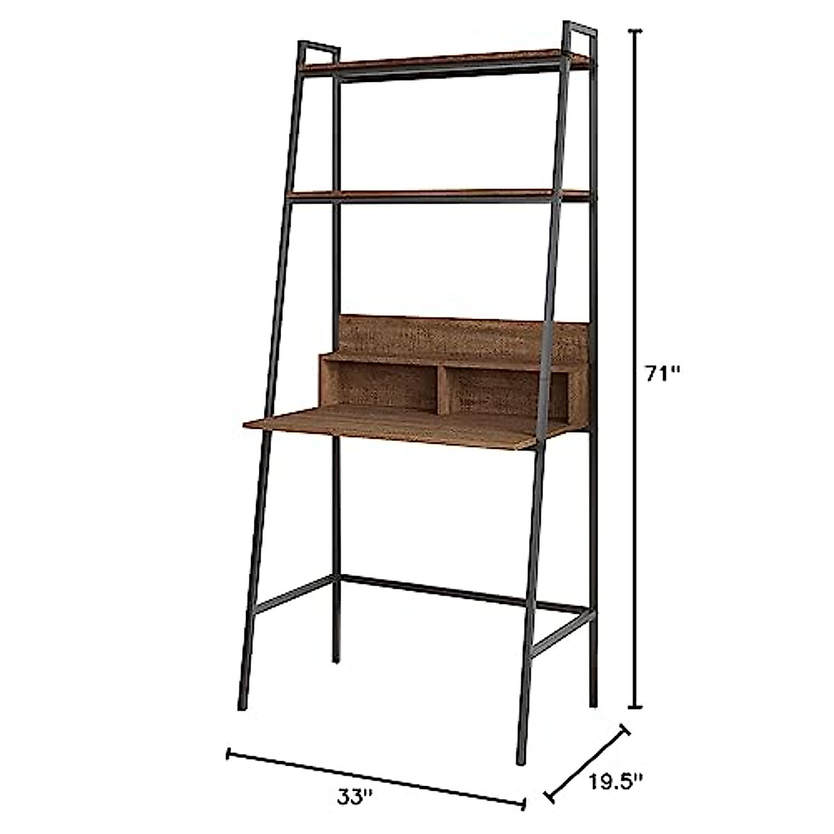 VIFAH District Indoor Metal 2-Tier Ladder w/Desk, 33 x 19.5 x 71, Walnut