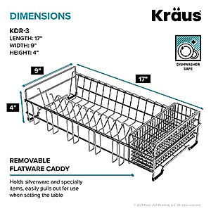 Kraus KDR-3 Kore Kitchen Sink Dish Drying Rack Drainer and Utensil Holder, 17 inch, Silver
