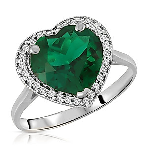Galaxy Gold GG 2.89 Carat Total Weight 14K Solid White Gold Emerald Natural Diamonds Halo Ring Brilliant Heart Shape Cut and Round Diamonds Anniversary Engagement Promise Ring (8)