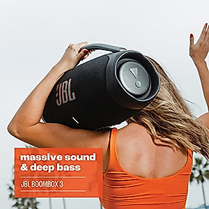 JBL Boombox 3 - Portable Bluetooth Speaker, Powerful Sound and Monstrous bass, IPX7 Waterproof, 24 Hours of Playtime, powerbank, JBL PartyBoost for Speaker Pairing (Black) (Renewed)