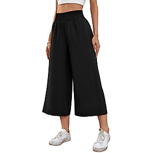 SHENHE Women's Elastic High Waisted Wide Leg Palazzo Pants Shirred Loose Capri Pants Black XL