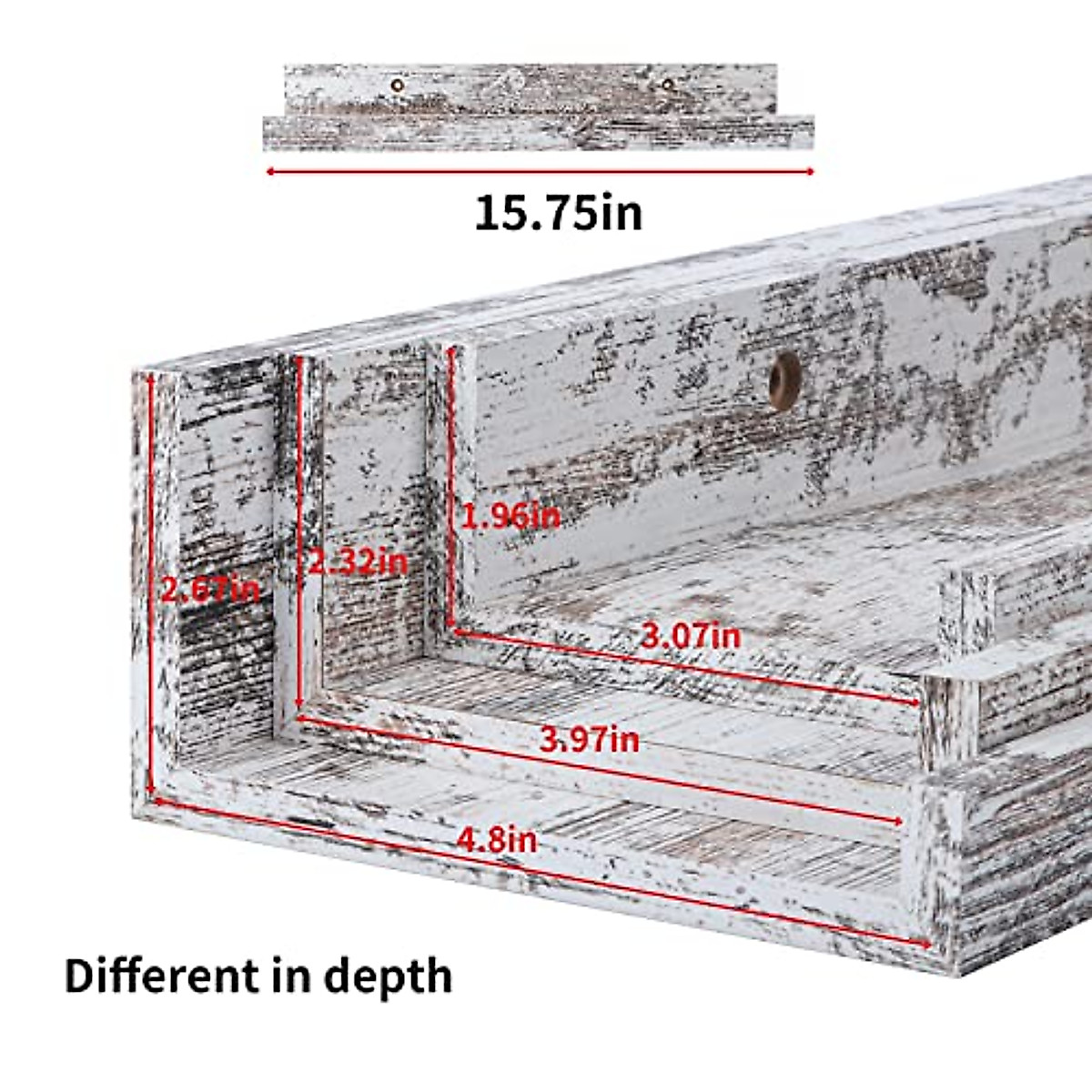 16 Inch Floating Shelves for Wall Set of 3, Rustic Picture Ledge Wall Mounted Shelf for Living Room, Bedroom, Kitchen, Bathroom, Distressed White