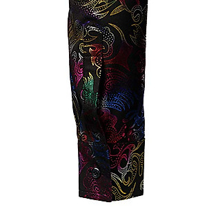 ZEROYAA Men's Luxury Prom Design Slim Fit Long Sleeve Button up Party Dress Shirts ZZCL48 Black Multicolored Large